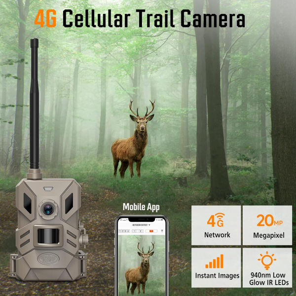 4G Cellular Trail Camera,20MP Hunting Camera with No Glow 940nm IR Led ...